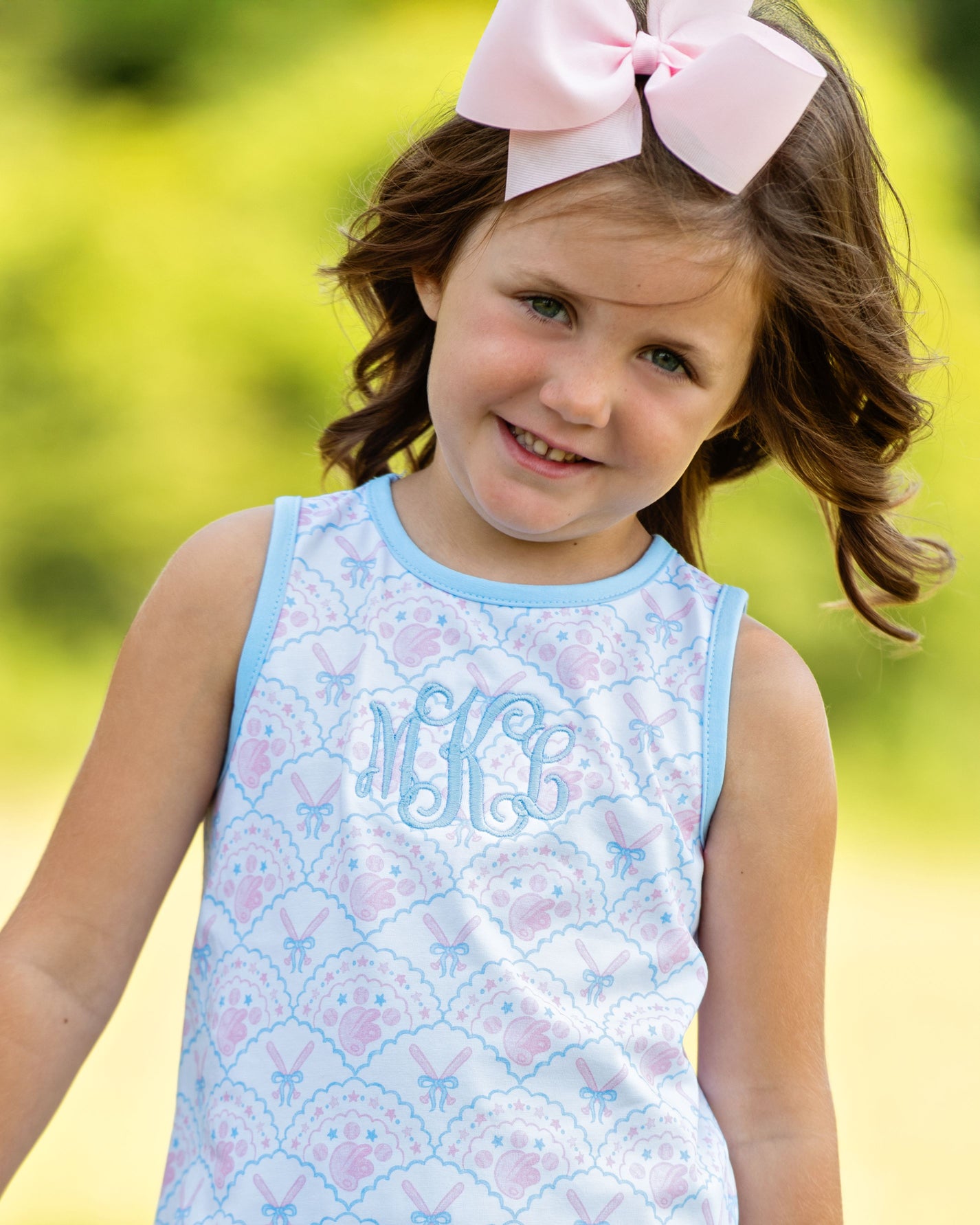 Pink And Blue Knit Baseball Play Dress - Cecil & Lou