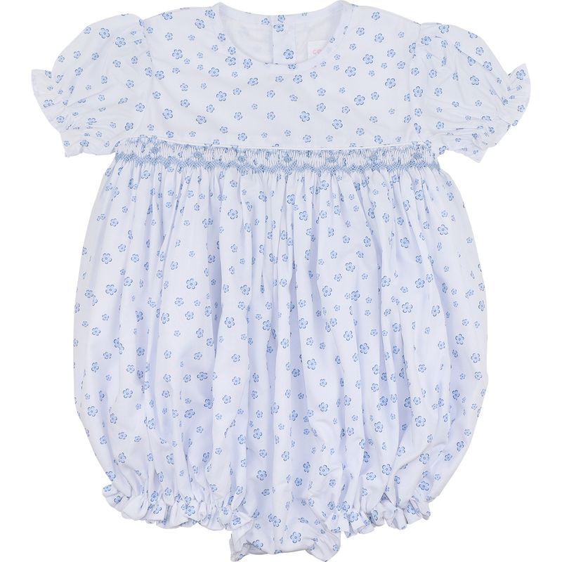 Blue Daisy Print Smocked Bubble - Cecil & Lou