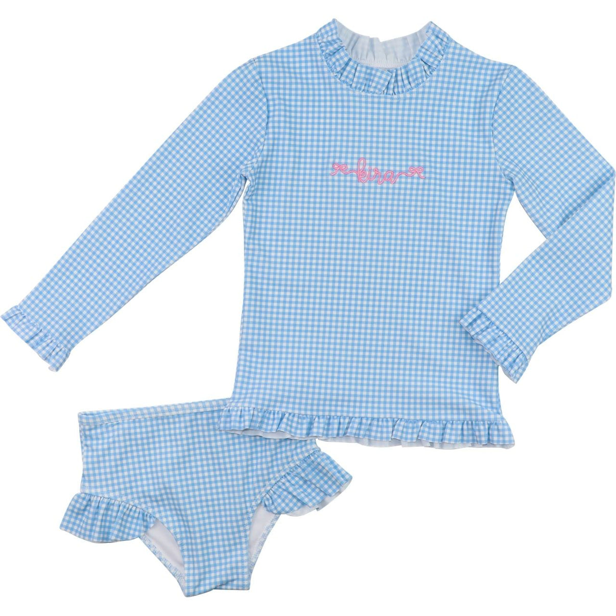 Blue Gingham Rashguard Swim Set - Cecil & Lou