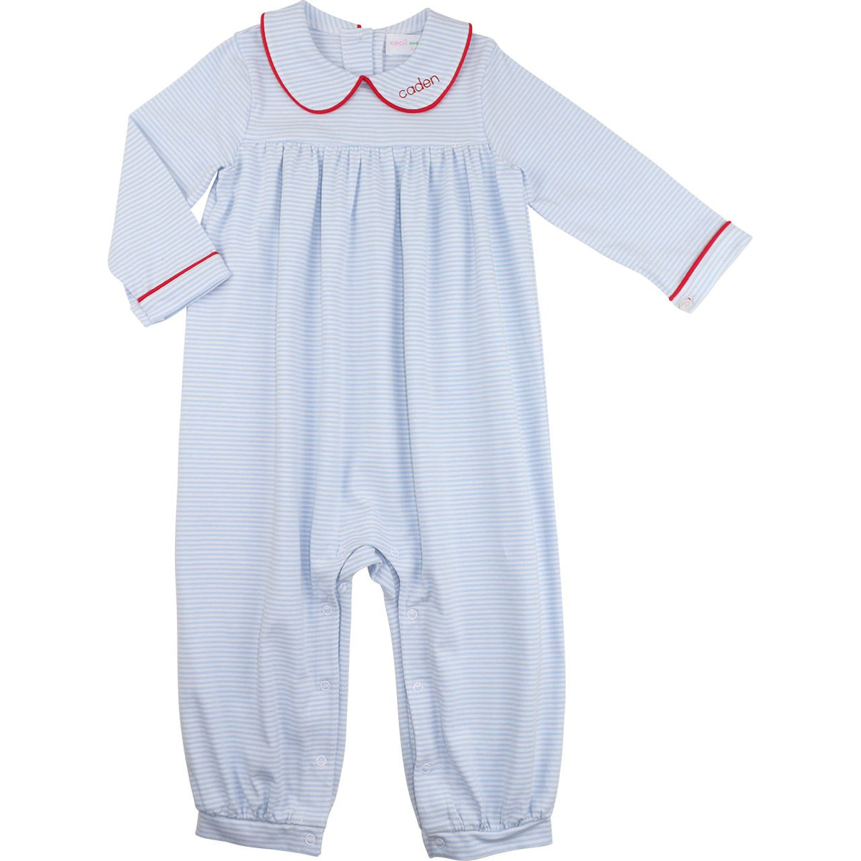 Blue Mini Stripe Knit Long Romper – Cecil & Lou