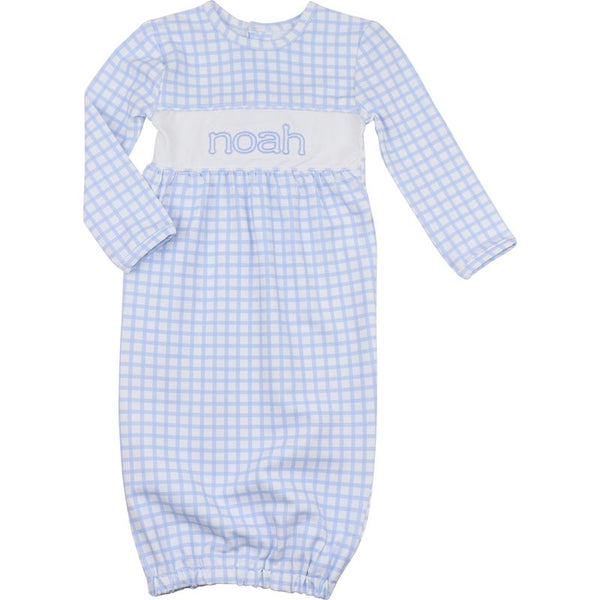 Blue Windowpane Baby Gown - Cecil & Lou