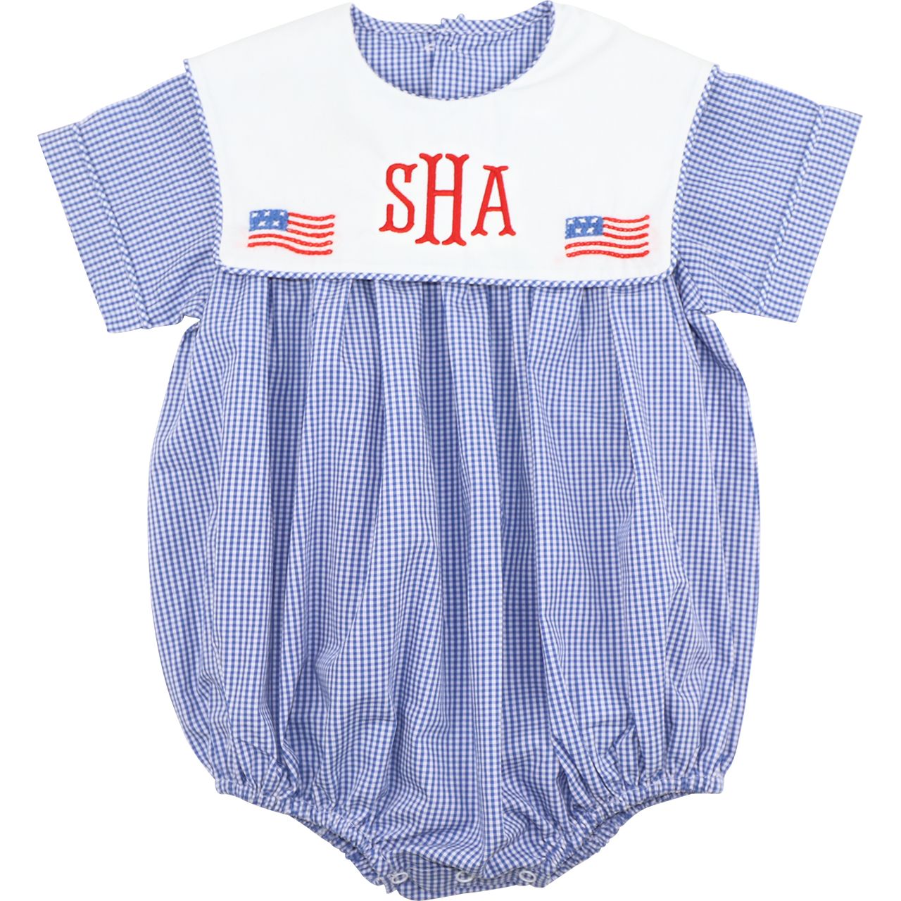 Navy Gingham Embroidered Flag Bubble - Cecil & Lou