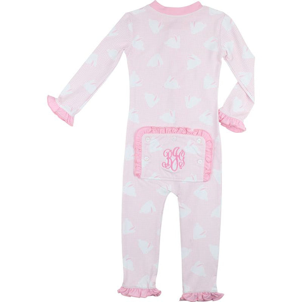 Pink Gingham Bunny Print Knit Zipper Pajamas - Cecil & Lou