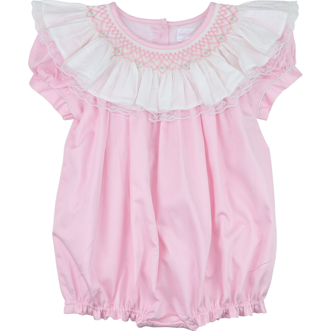 Pink Smocked Ruffle Neck Bubble – Cecil & Lou