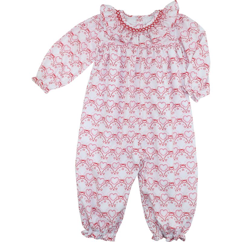 Smocked Heart And Bow Long Bubble - Cecil & Lou