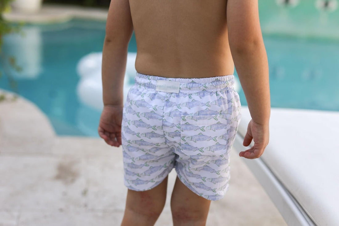 Green And Blue Trout Print Swim Trunks - Cecil & Lou